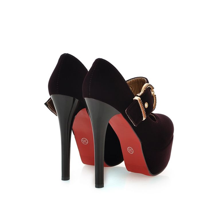 Chic Round Toe Dark Purple Ankle Strap High Heel Shoes on Luulla