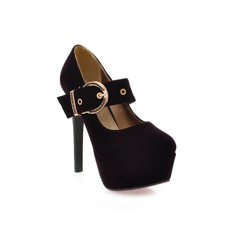 Chic Round Toe Dark Purple Ankle Strap High Heel Shoes on Luulla