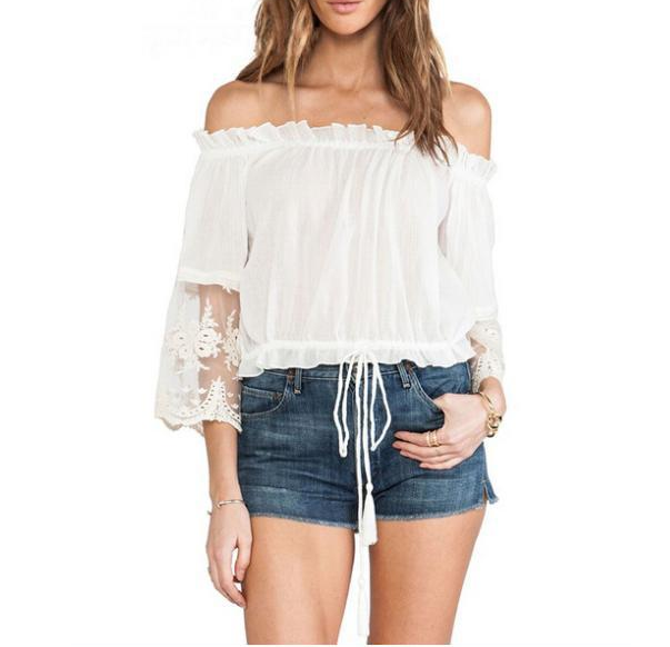 Strapless One Word Led White Lace Backless Chiffon Dress Zby on Luulla