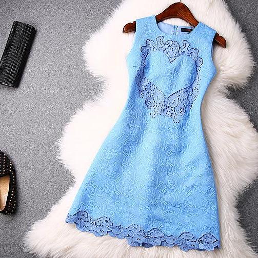 Openwork Embroidery Jacquard Sleeveless Dress Love on Luulla